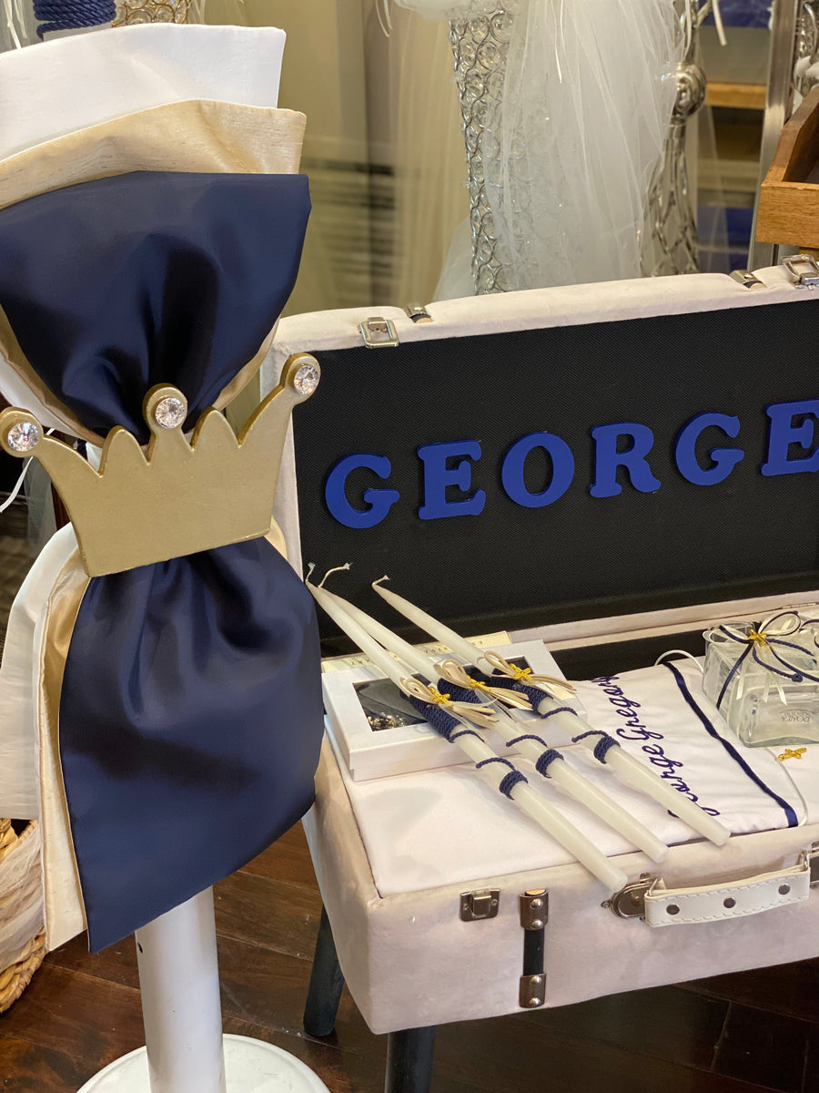 Baptism Package Gold and Navy Blue Accents, Triantos Gold Cross and Pe ...