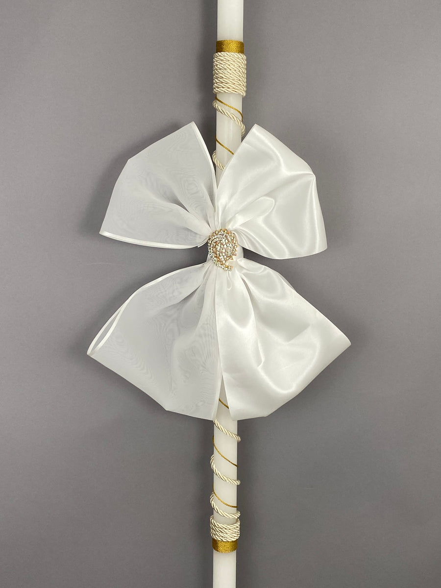 2 Decorated 4 Foot Wedding Candles with Cord, Gold Wire and Broach W70 ...